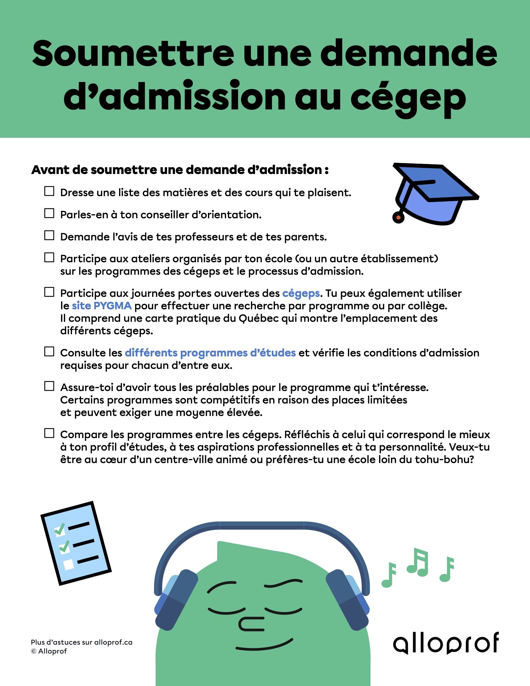 Aide-mémoire : soumettre une demande d’admission au cégep | Alloprof